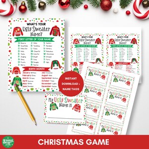 Printable Christmas Name Game, What's Your Ugly Sweater Name Game ...