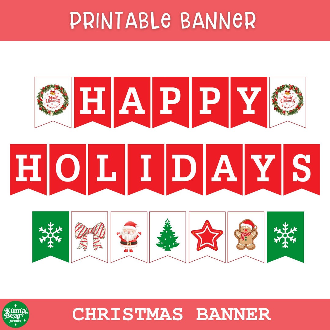 Happy Holidays Banner Printable Christmas Banner, DIY Holiday Party ...