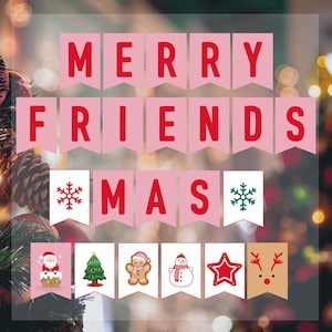Merry Friendsmas Banner Printable Pink Christmas Banner Garland, Pink ...