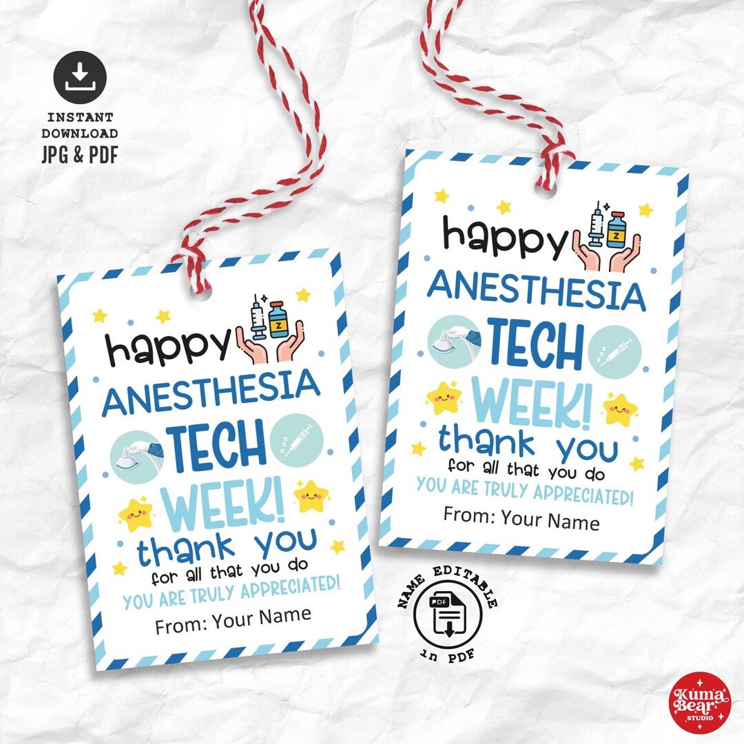 Anesthesia Tech Week Printable Tag, Happy Anesthesia Tech Week Gift Tag ...