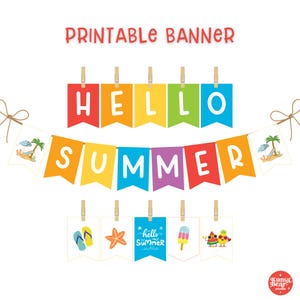 Hello Summer Banner Printable, Colorful Summer Party Decoration ...