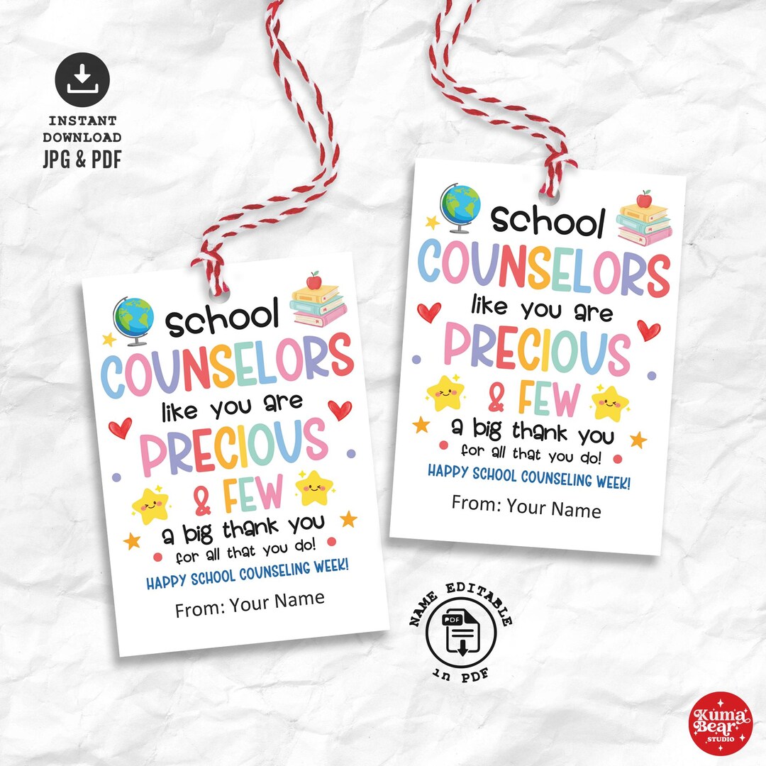 School Counselor Gift Tags, School Counseling Week Thank You Printable ...
