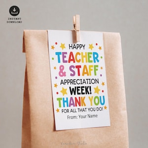 Teacher Satff Appreciation Gift Tag Printable, Teacher Week Tag ...