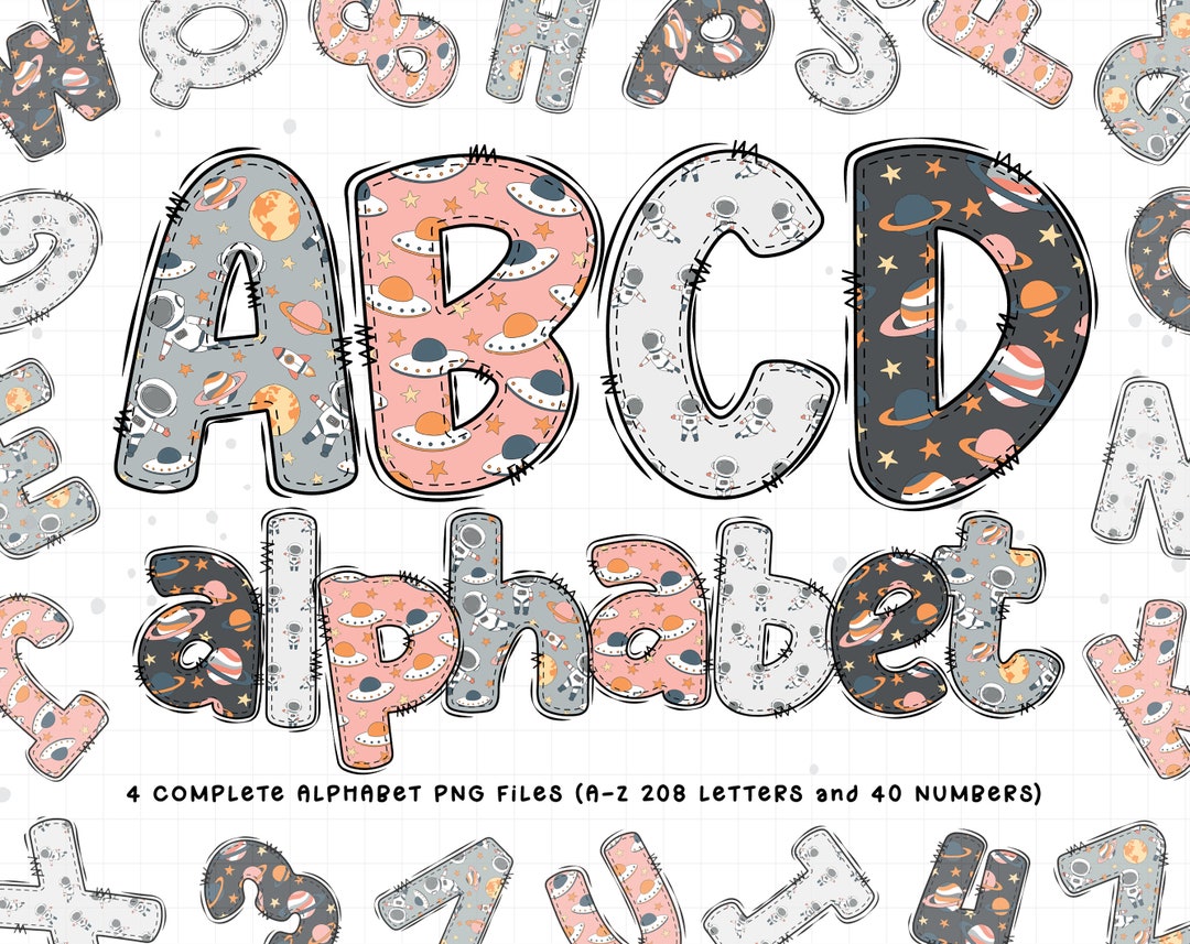 Space Doodle Alphabet Bundle, Space PNG Letters, Space Sublimation ...