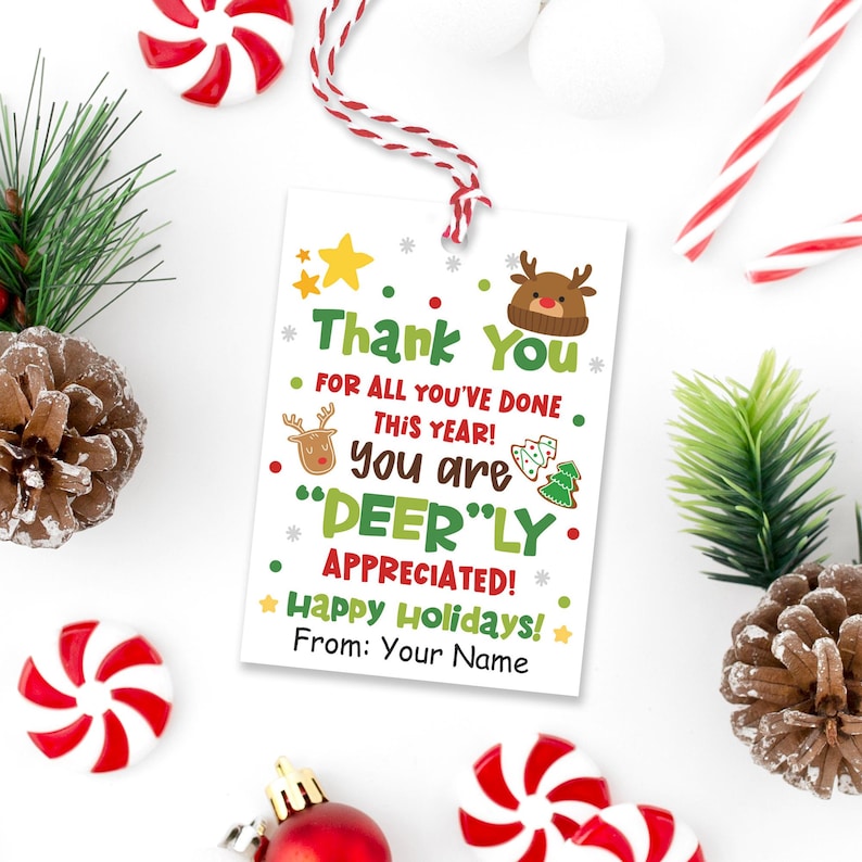 Christmas Appreciation Thank You Gift Tag Printable, Reindeer Treat ...