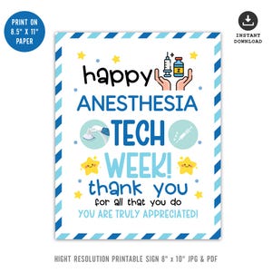 Anesthesia Tech Week Poter Printable, Happy Anesthesia Tech Week Sign ...