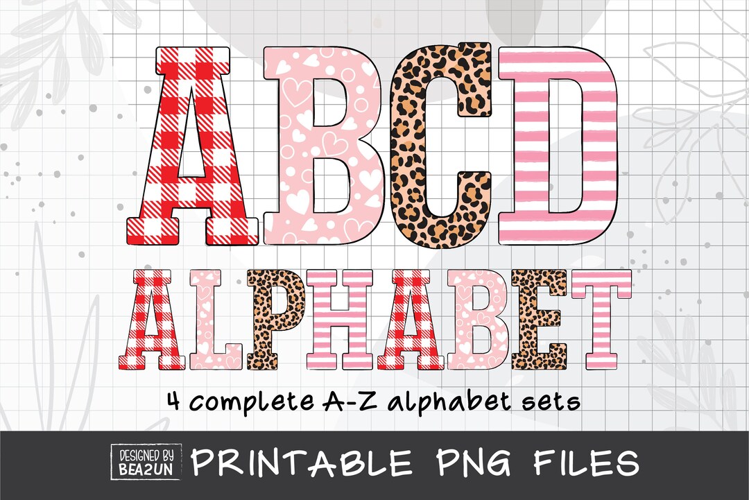 Valentines Sublimation Doodle Hand Drawn Letters Alphabet A Z Set for ...