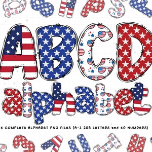 4th of July, Patriotic Doodle Alphabet Bundle, 4th of July PNG Letters ...