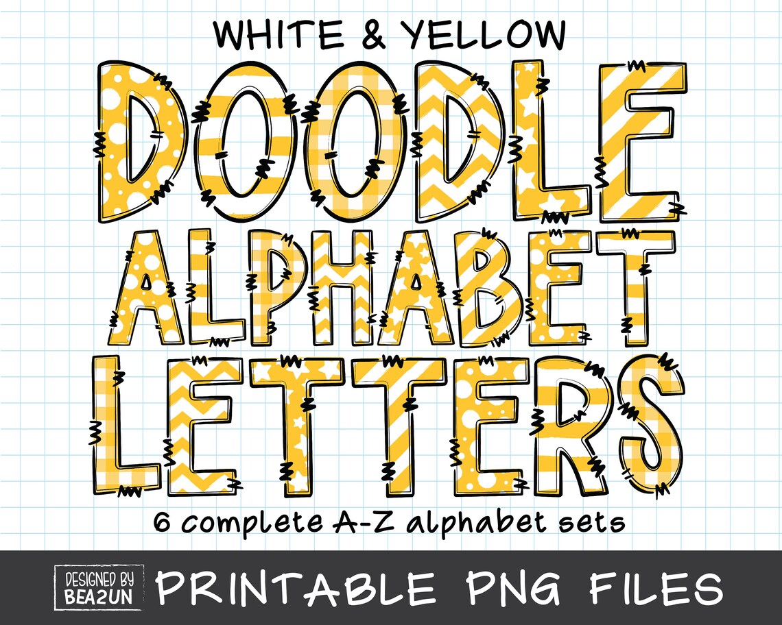 White and Yellow Alphabet Letters PNG Bundle Alphabet PNG - Etsy