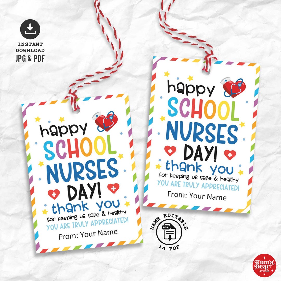 School Nurse Day Gift Tag Printable, School Nurse Appreciation Tag ...