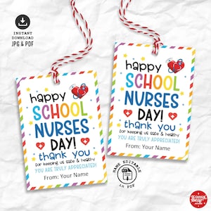 School Nurse Day Gift Tag Printable, School Nurse Appreciation Tag ...