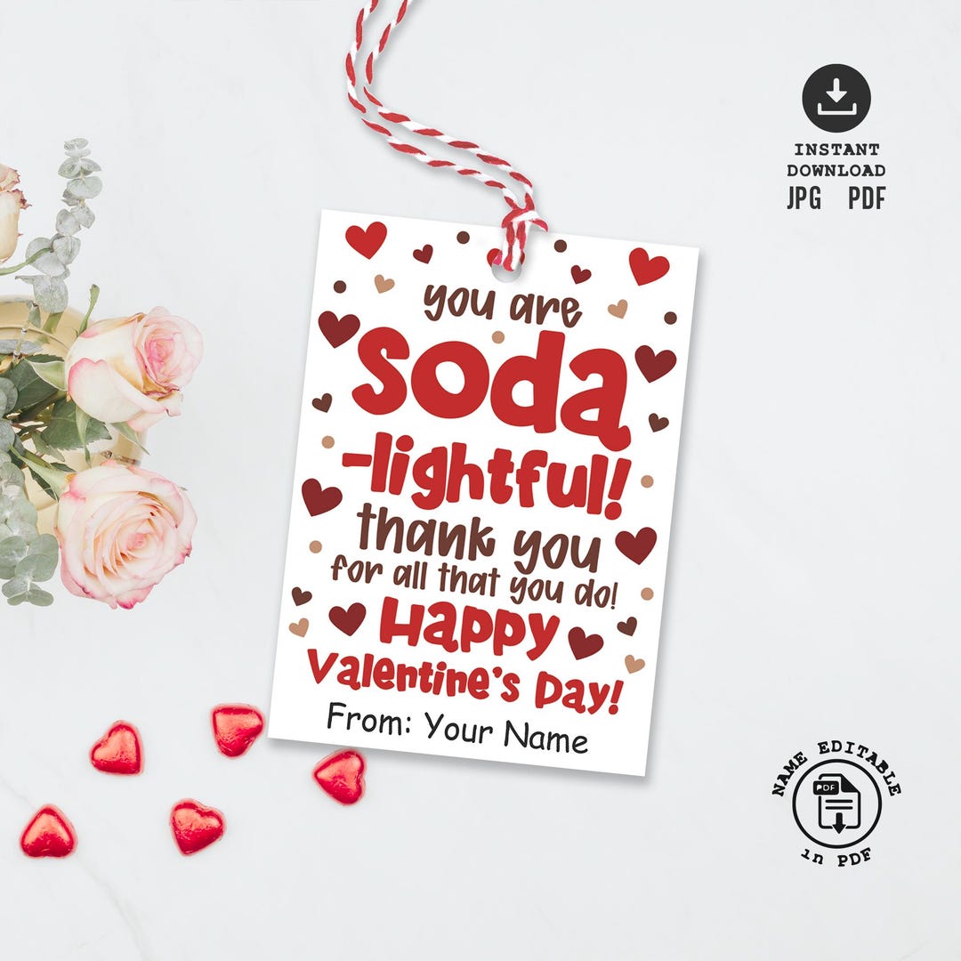 Valentine Gift Tag Printable Thank You Treat Label, Teacher Staff ...
