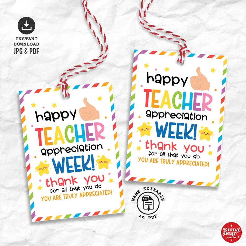 Teacher Gift Tags Printable, School Staff Appreciation Tags (digital ...