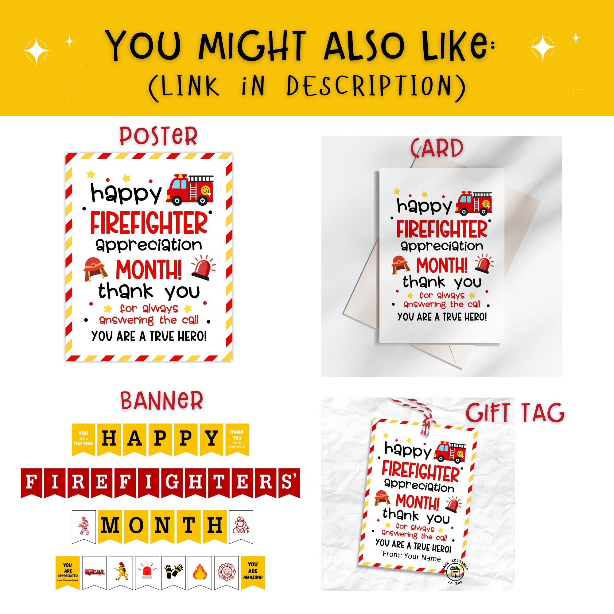 Firefighter Appreciation Gift Tags: Printable Thank You Tags (PDF & JPG ...