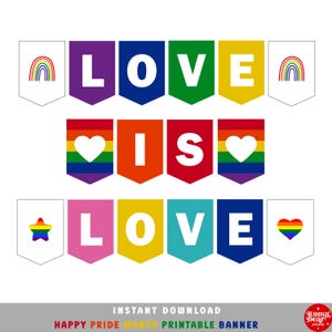 Pride Month Printable, Pride Banner Set Love is Love, Happy Pride, Love ...