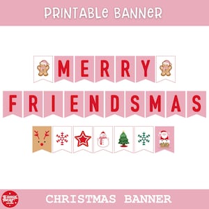 Merry Friendsmas Banner Printable Pink Christmas Banner Garland, Pink ...