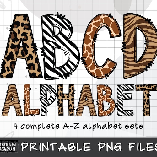 Safari Animals Skin Alphabet PNG Alphabet Sublimation - Etsy