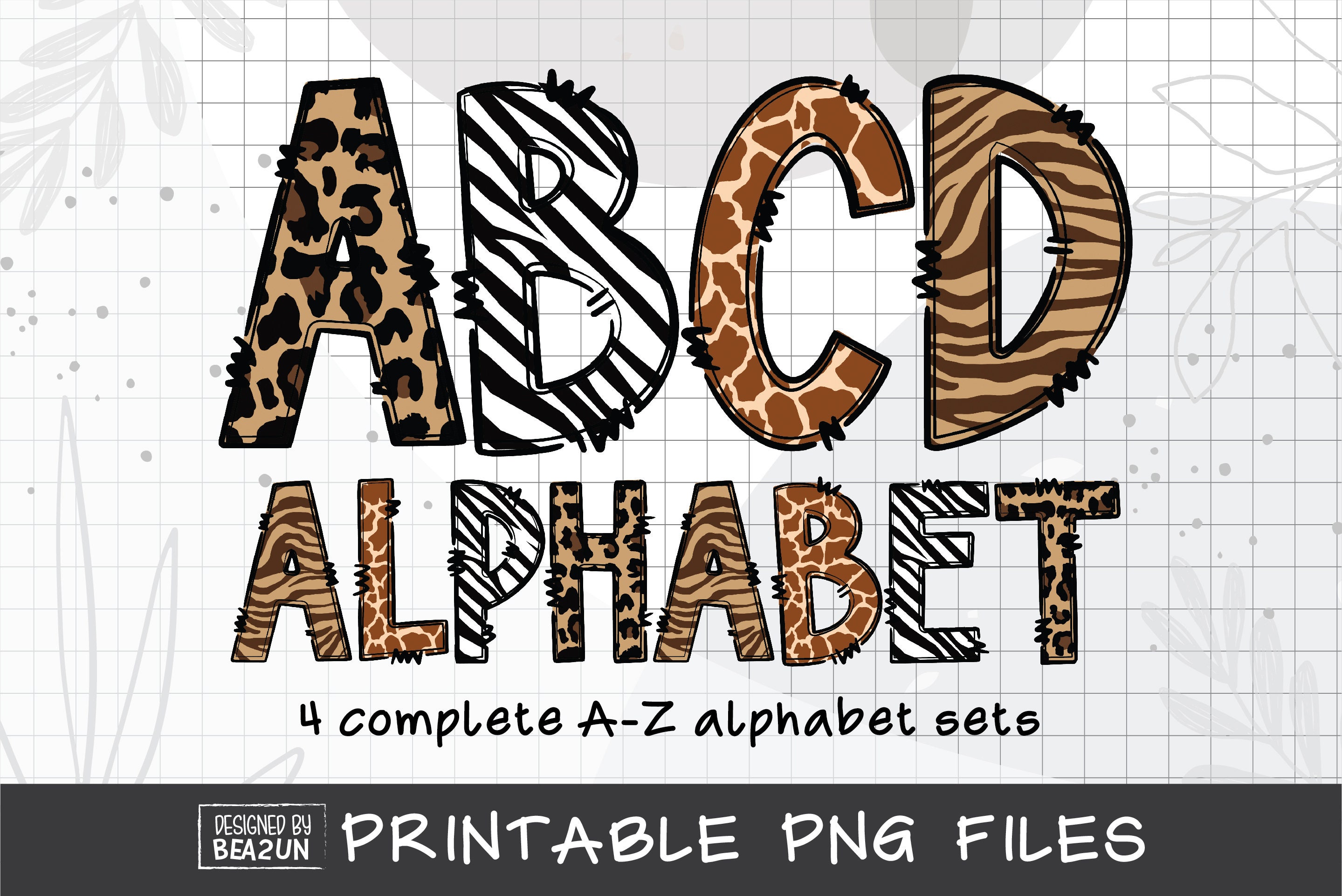 Safari Animals Skin Alphabet PNG Alphabet Sublimation - Etsy