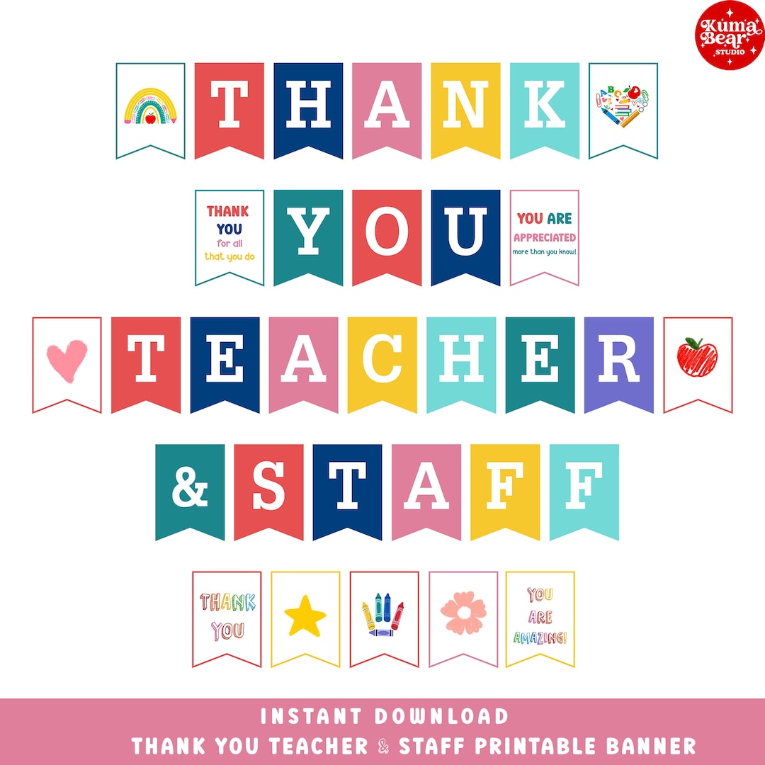 Printable Thank You Teacher Banner Teacher Appreciation Gift, Teachers ...