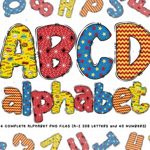 Superhero Doodle Alphabet, Superhero PNG Letters, Superhero Font PNG ...