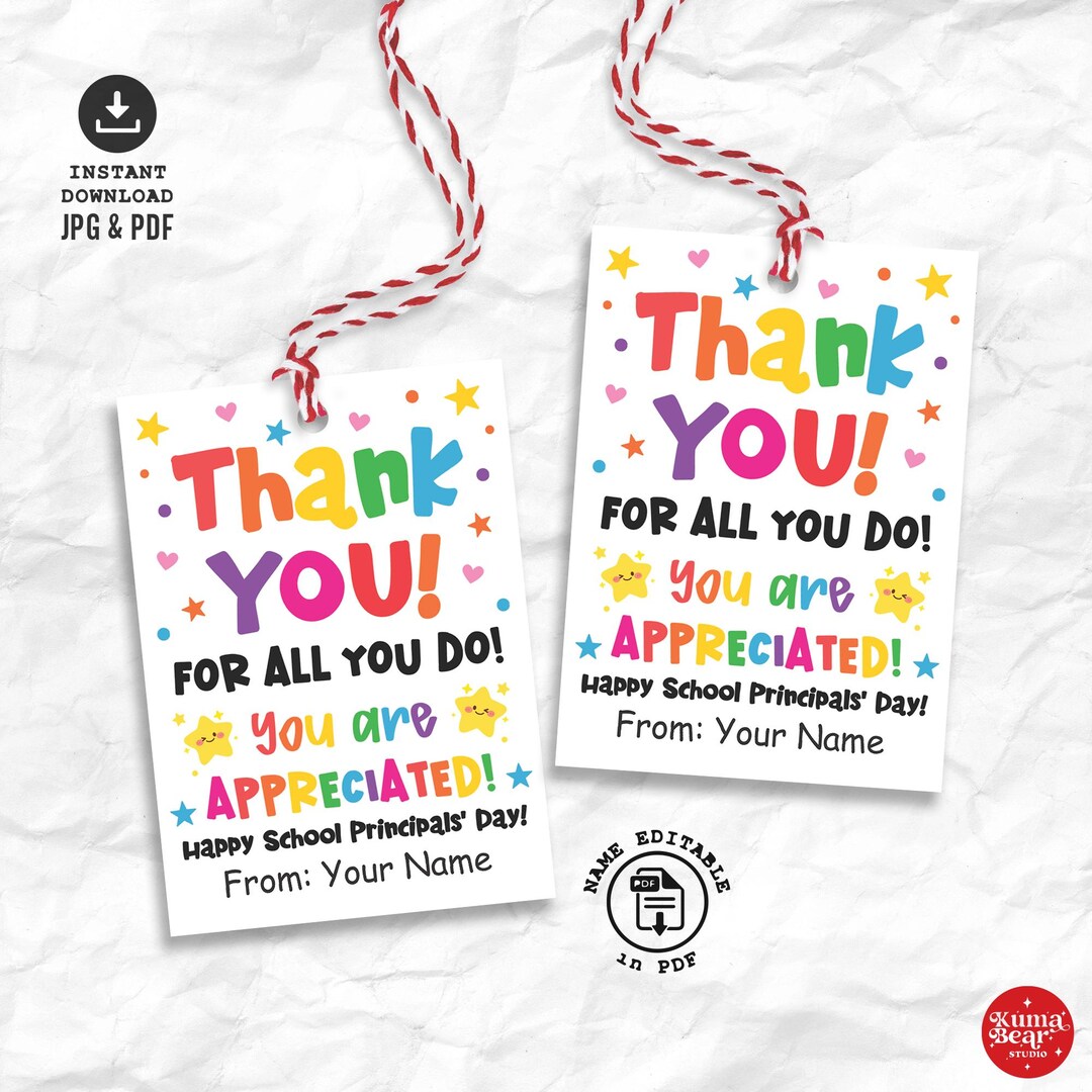 School Principals' Day Gift Tag, PTO Teacher Staff Appreciation Favors ...