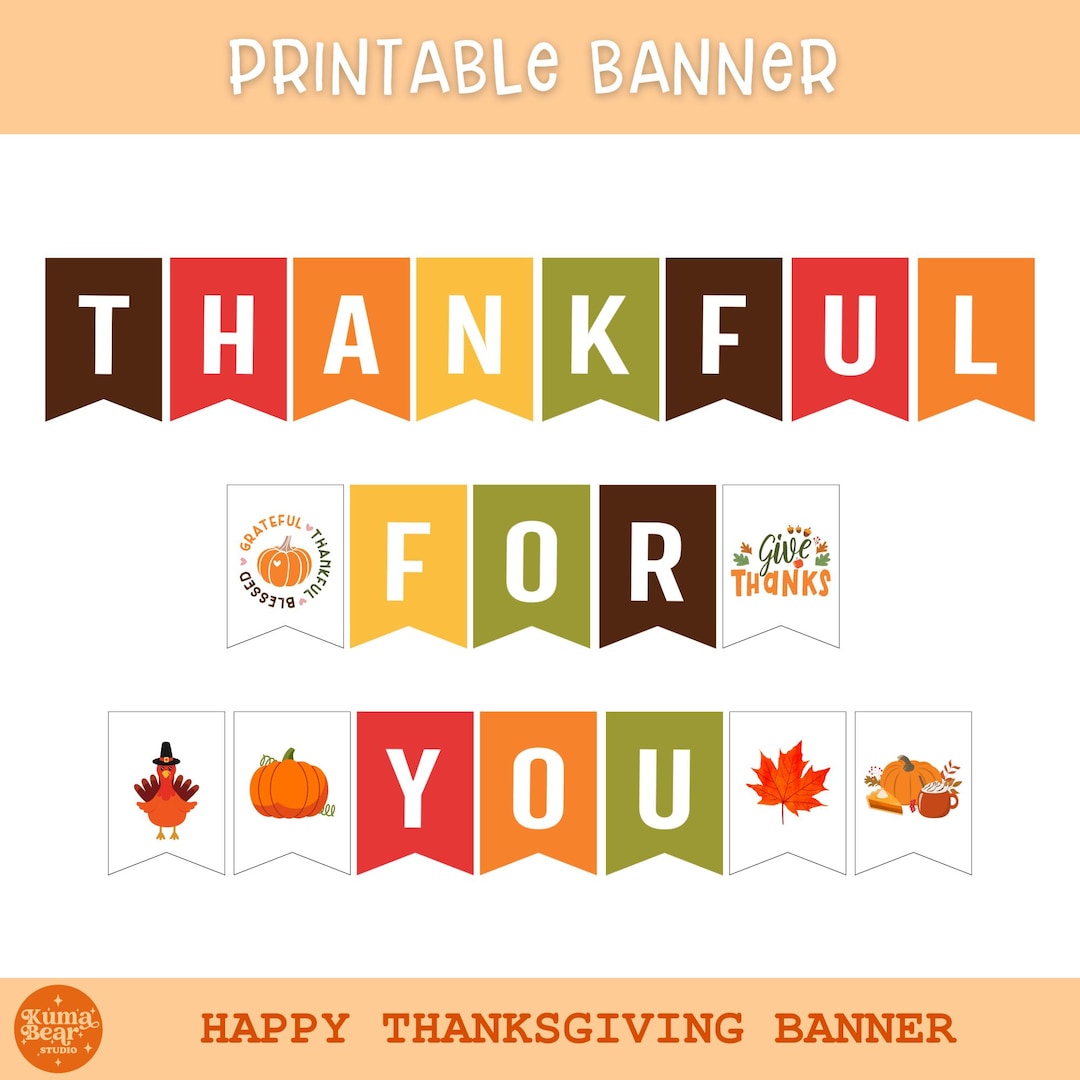 Thanksgiving Banner Printable Thankful for You Banner, Thankful Banner ...