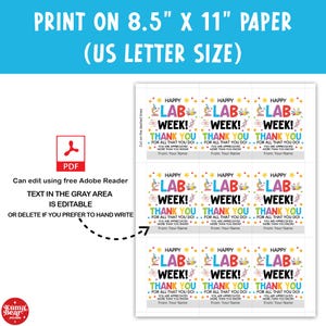 Lab Week Tag Printable, Thank You Label for Medical Lab Professionals ...