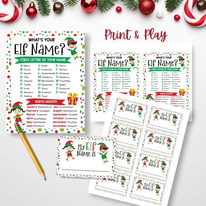 Christmas Party Game, What's Your Elf Name Game, Printable Christmas ...