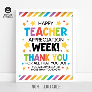 Appreciation Sign, Teacher Appreciation Week Printable Sign, Teacher ...