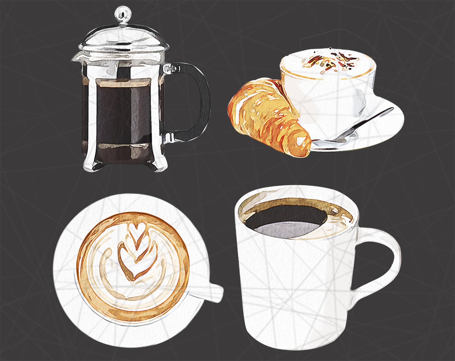 Coffee Watercolor Clipart Coffee Shop Cafe and Pastries Coffee | Etsy