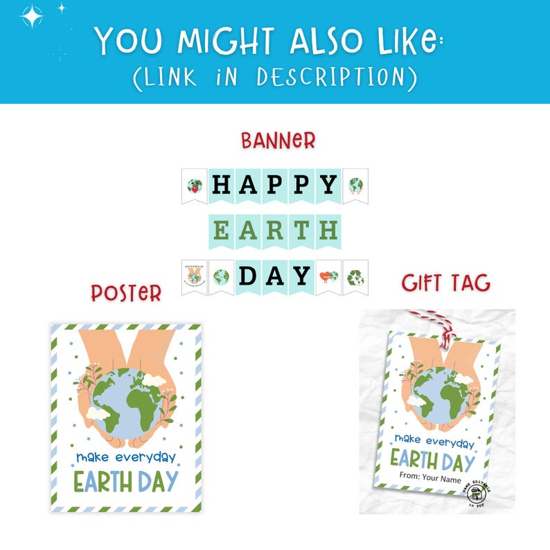 Happy Earth Day Gift Tags Printable, Editable Name (digital Download ...