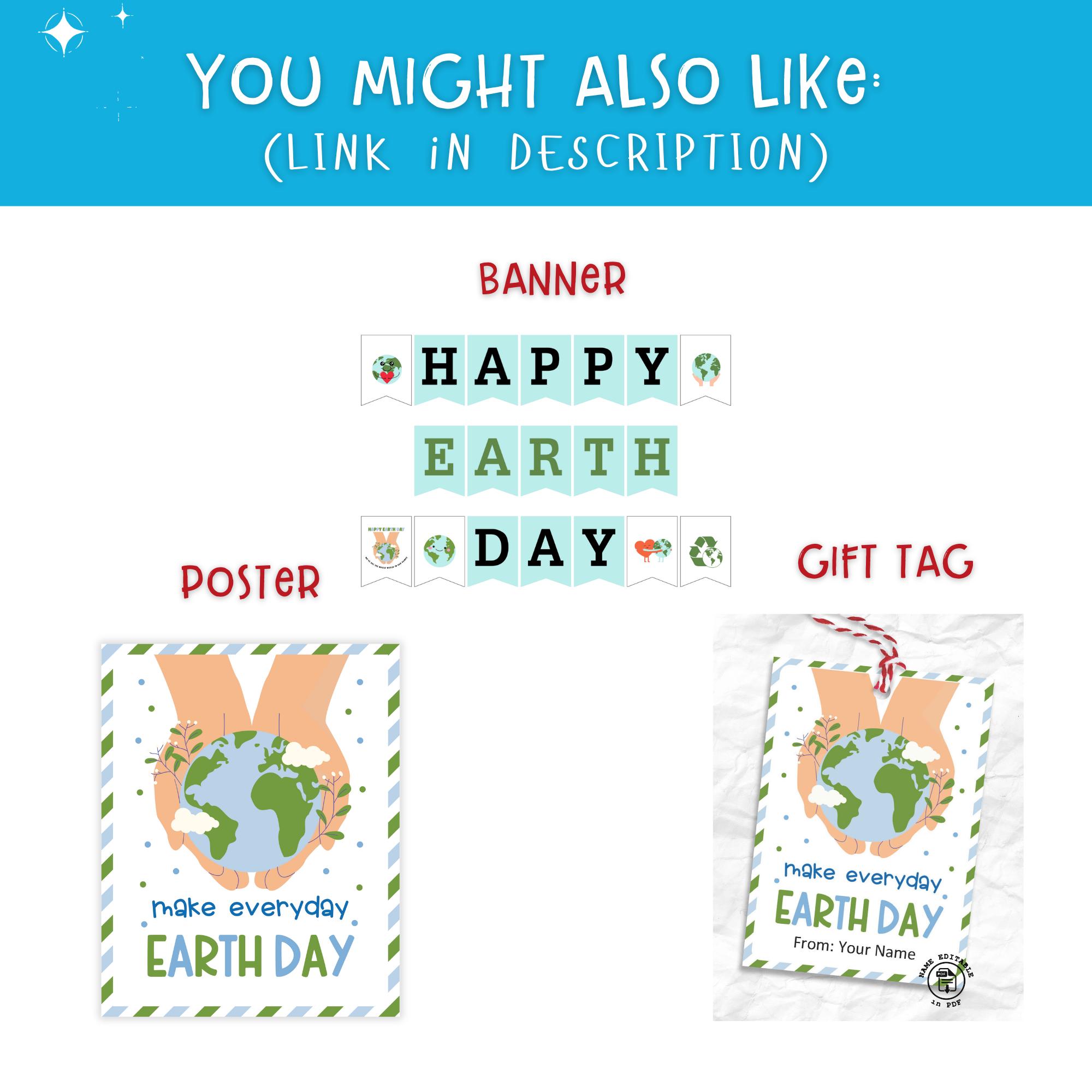 Happy Earth Day Gift Tags Printable, Editable Name (digital Download ...