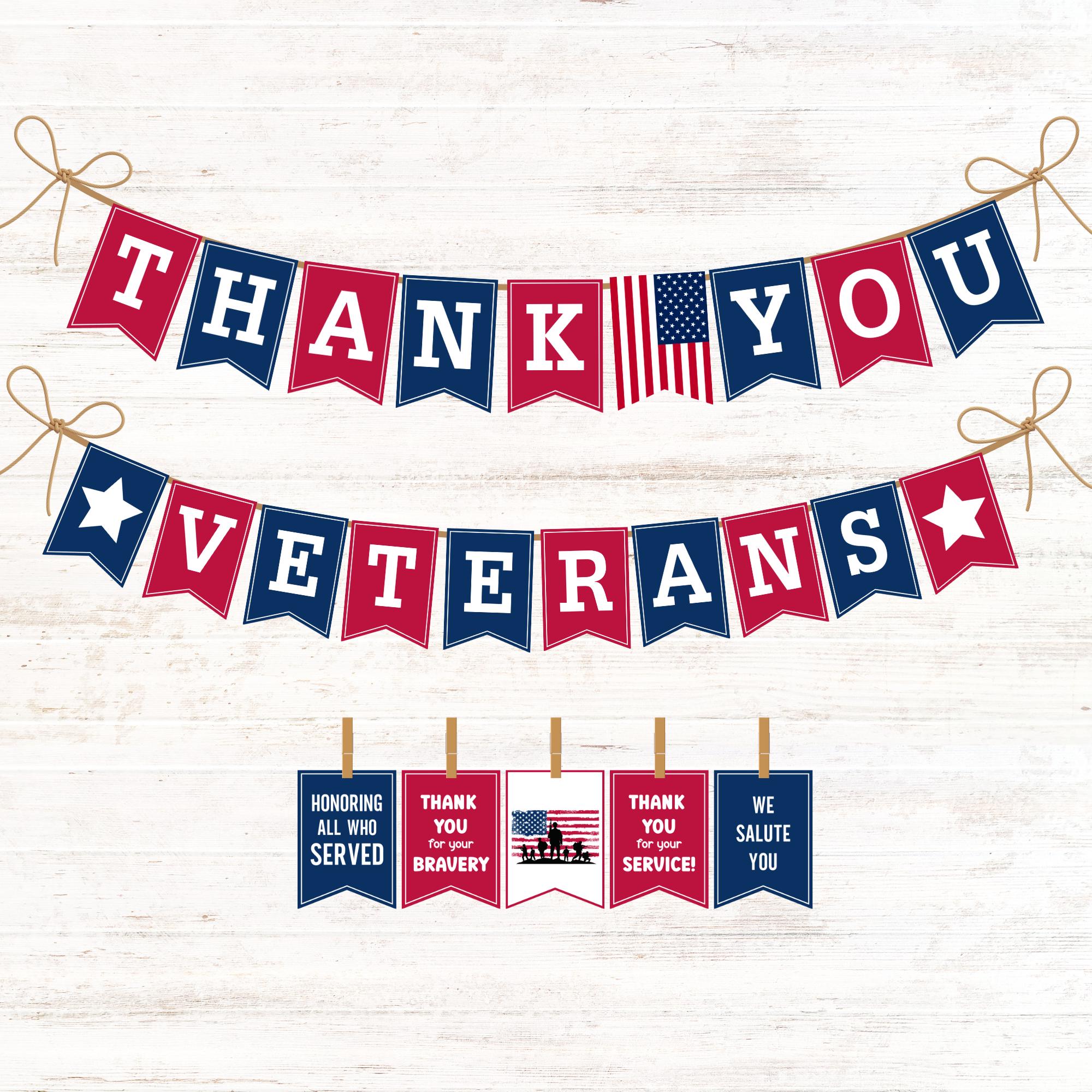 Thank You Veterans Banner, Veterans Day Printable, Patriotic Red White ...
