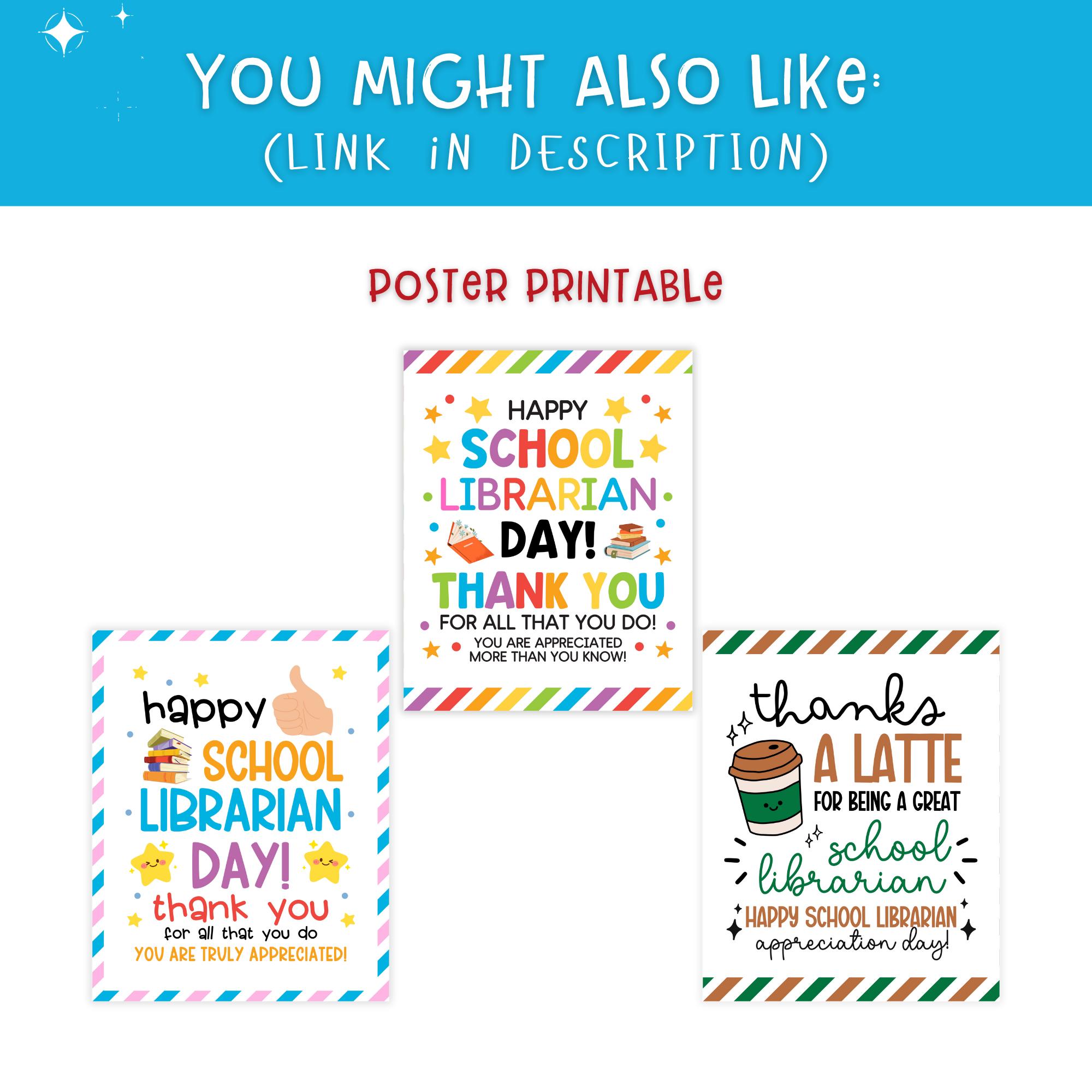 School Librarian Day Printable Sign, Library Staff Appreciation Thank ...