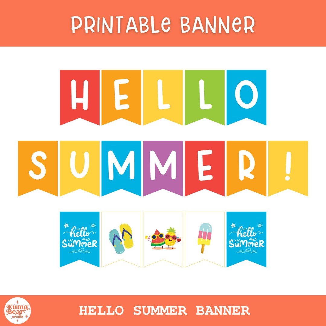 Hello Summer Banner Printable, Colorful Summer Party Decoration ...