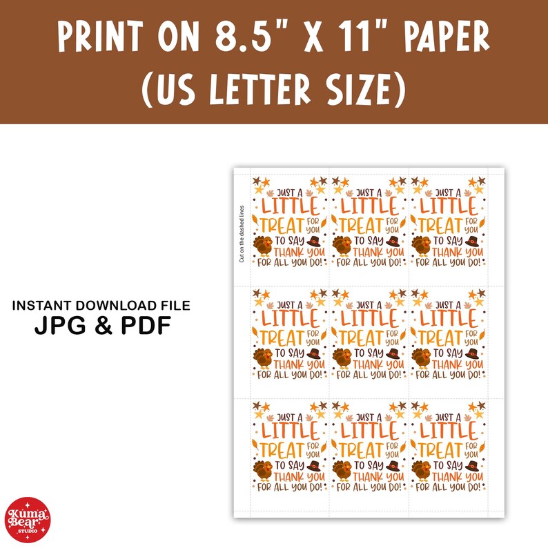 Thanksgiving Treat Tags, Just a Little Treat Printable Tags, Fall Thank ...