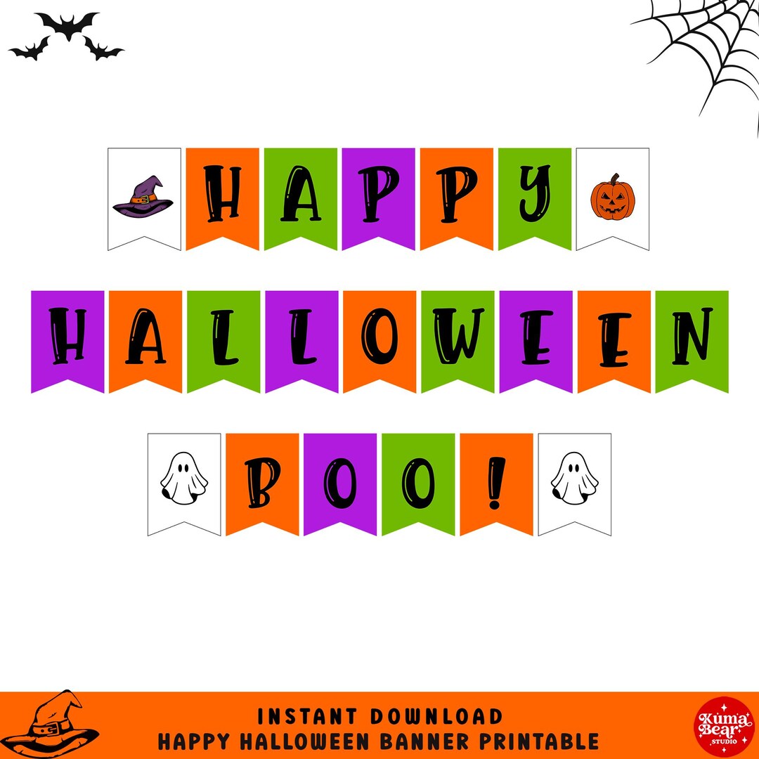 Halloween Sign, Boo Printable Banner Happy Halloween Bunting Flag ...