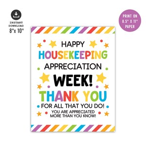 Housekeeping Appreciation Week Poster - Staff Thank You Sign, 8x10 PDF ...