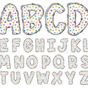 Rainbow Doodle Alphabet Bundle, Rainbow PNG Letters & Numbers, Rainbow ...