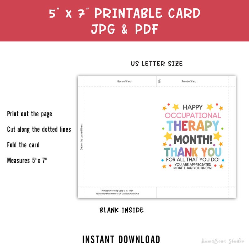 OT Month Card Printable, Occupational Therapist Appreciation Thank You ...