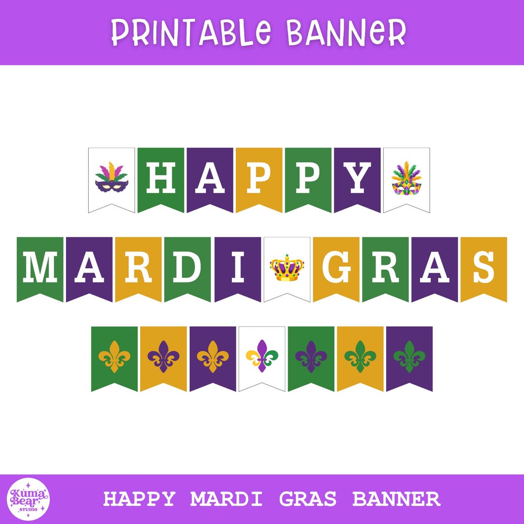 Mardi Gras Banner Printable, Mardi Gras Party Decor, Fat Tuesday ...