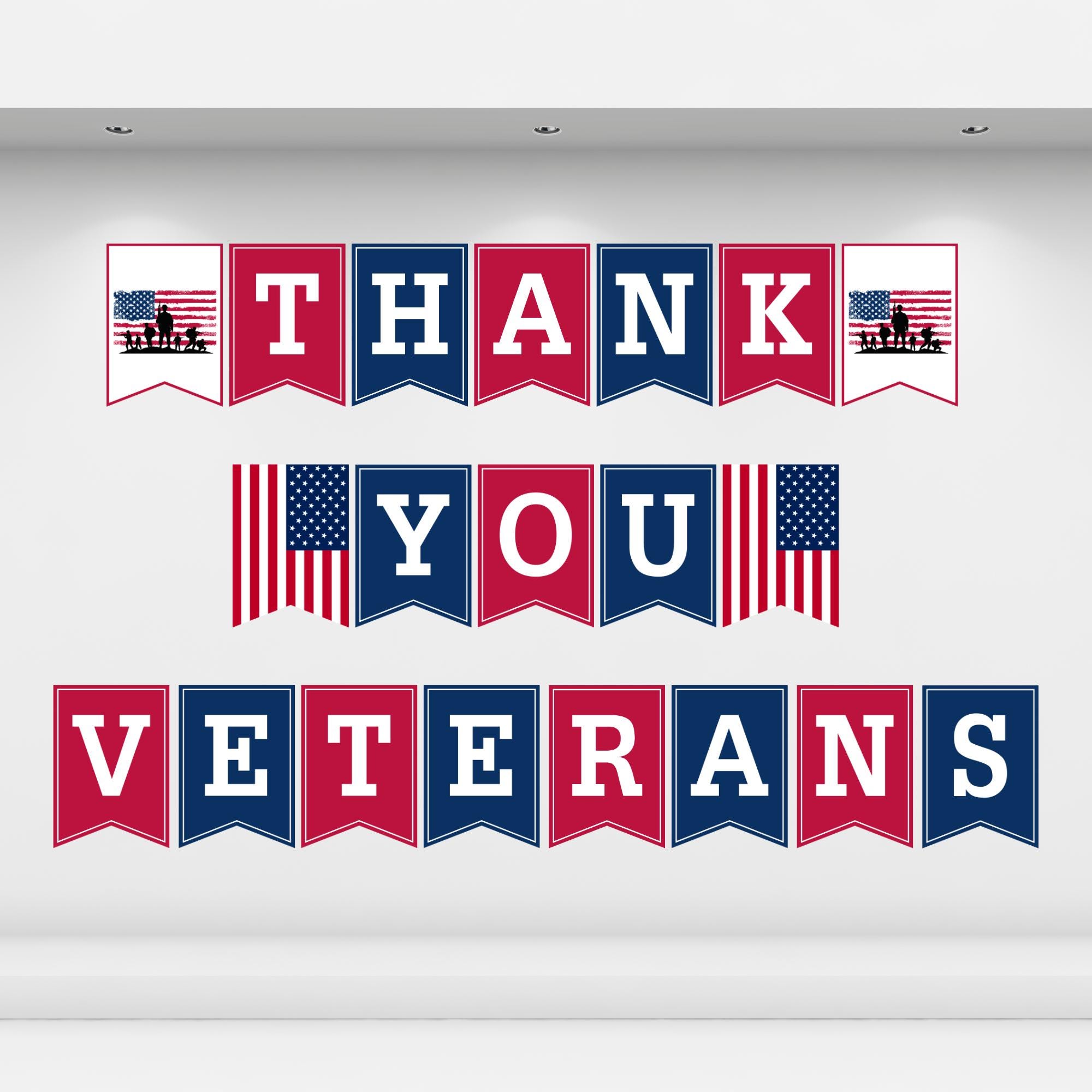 Thank You Veterans Banner, Veterans Day Printable, Patriotic Red White ...