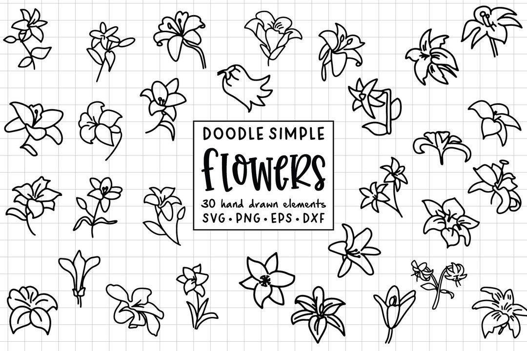 Floral Svg, Flower Svg, Hand Drawn Doodle Flower Clipart, Flowers ...