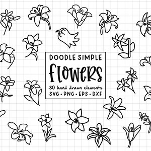Floral Svg, Flower Svg, Hand Drawn Doodle Flower Clipart, Flowers ...