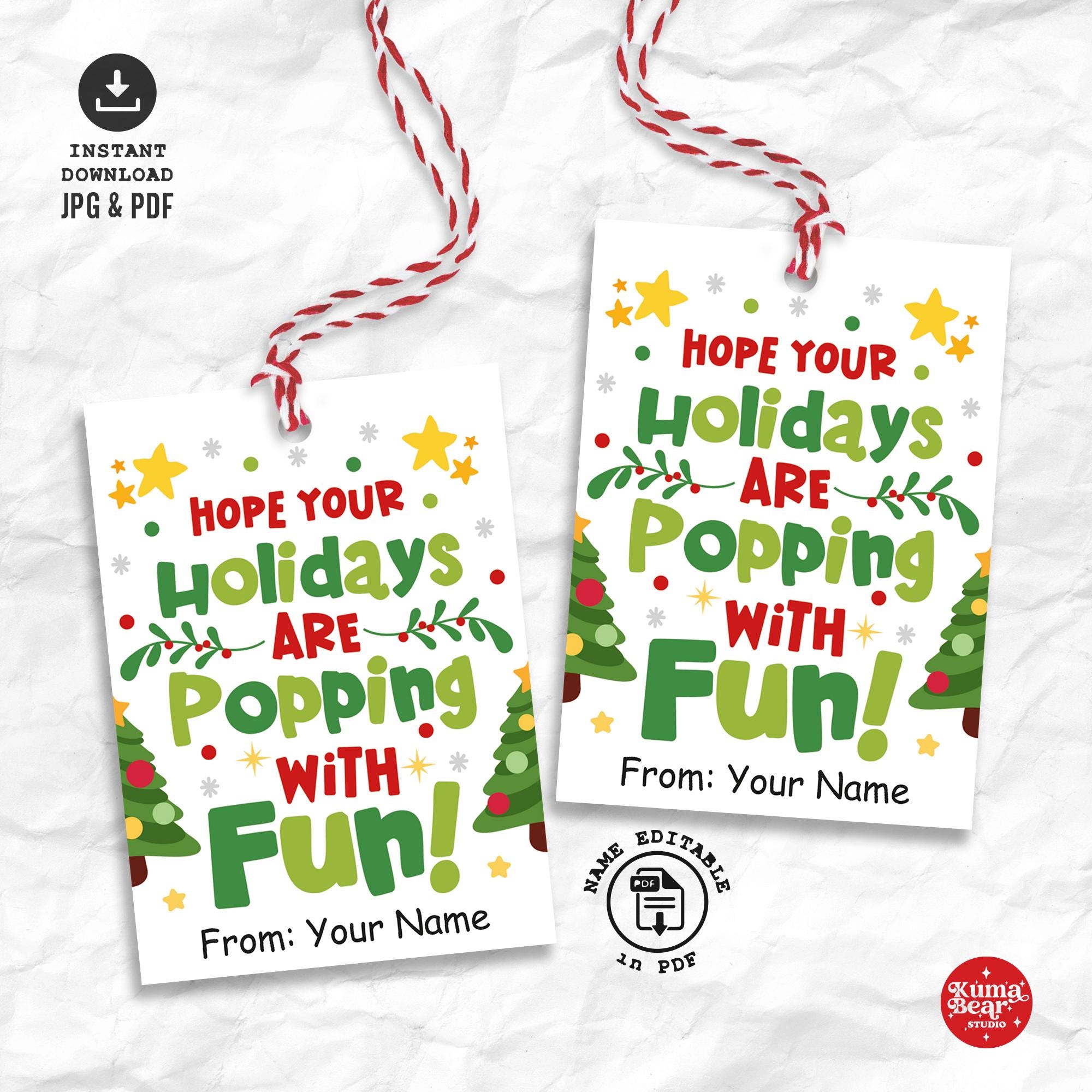 Popcorn Christmas Gift Tags Printable, Holiday Party Favor Tag, Xmas ...