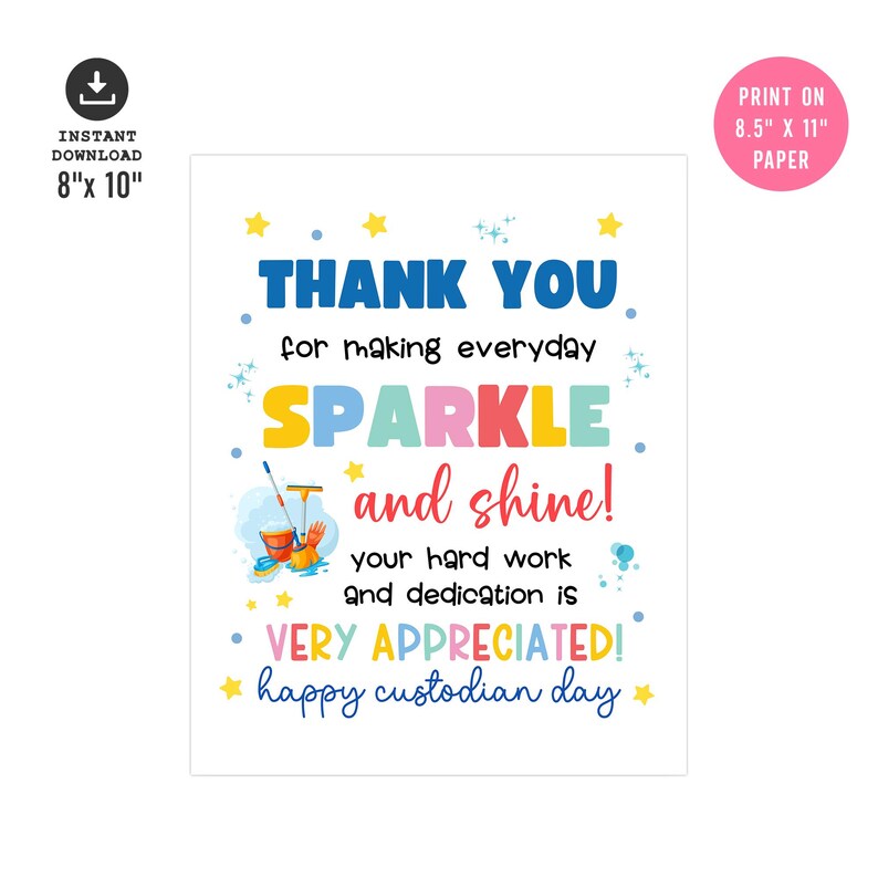 Custodian Day Sign Printable - Sparkle and Shine Thank You Poster for ...