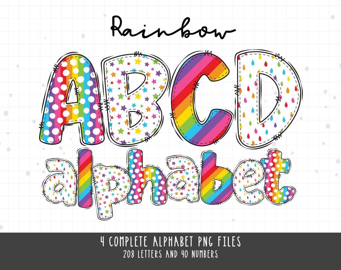 Rainbow Doodle Alphabet Bundle Rainbow PNG Letters & Numbers - Etsy