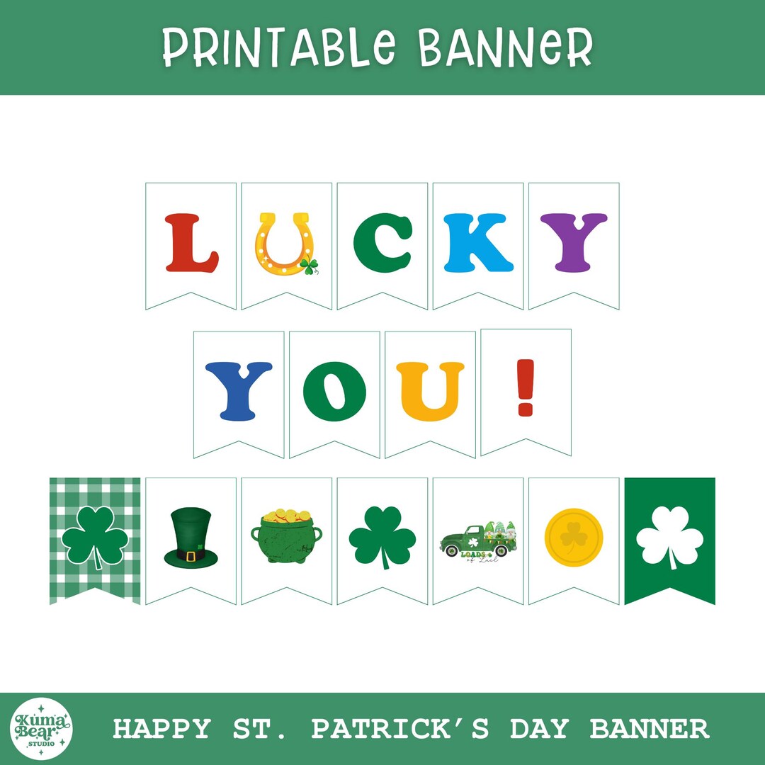 Printable Banner St Patricks Day Lucky Sign, Lucky Clover Banner PNG ...