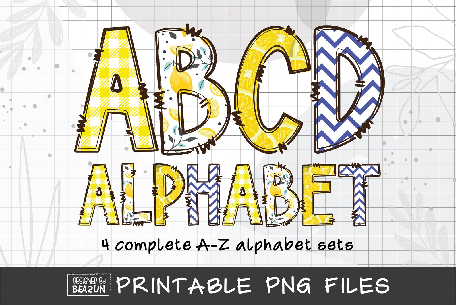 Lemon Summer Doodle Alphabet PNG Bundle Summer PNG Letters | Etsy