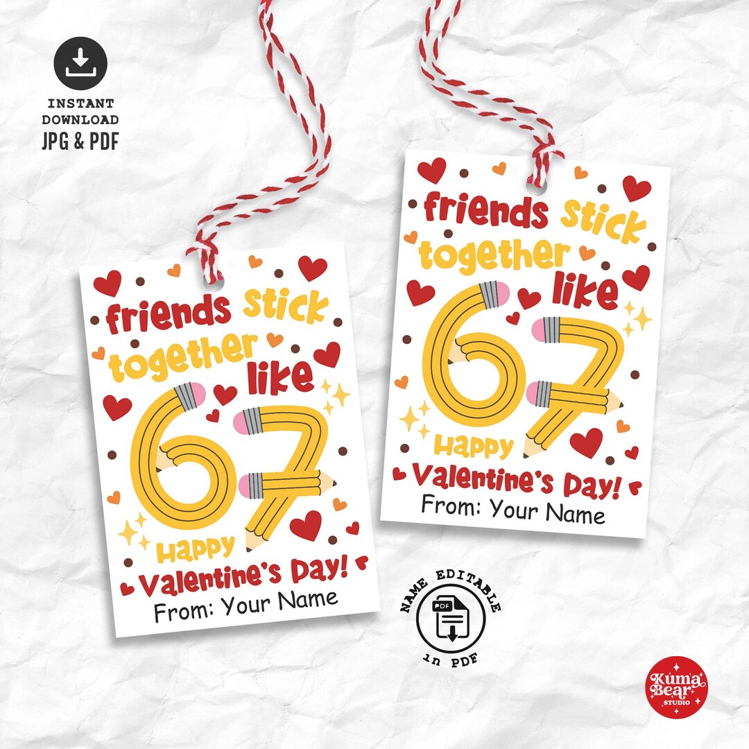 Kids Valentines Gift Tag Friends Stick Together Like 67 Valentine Treat ...